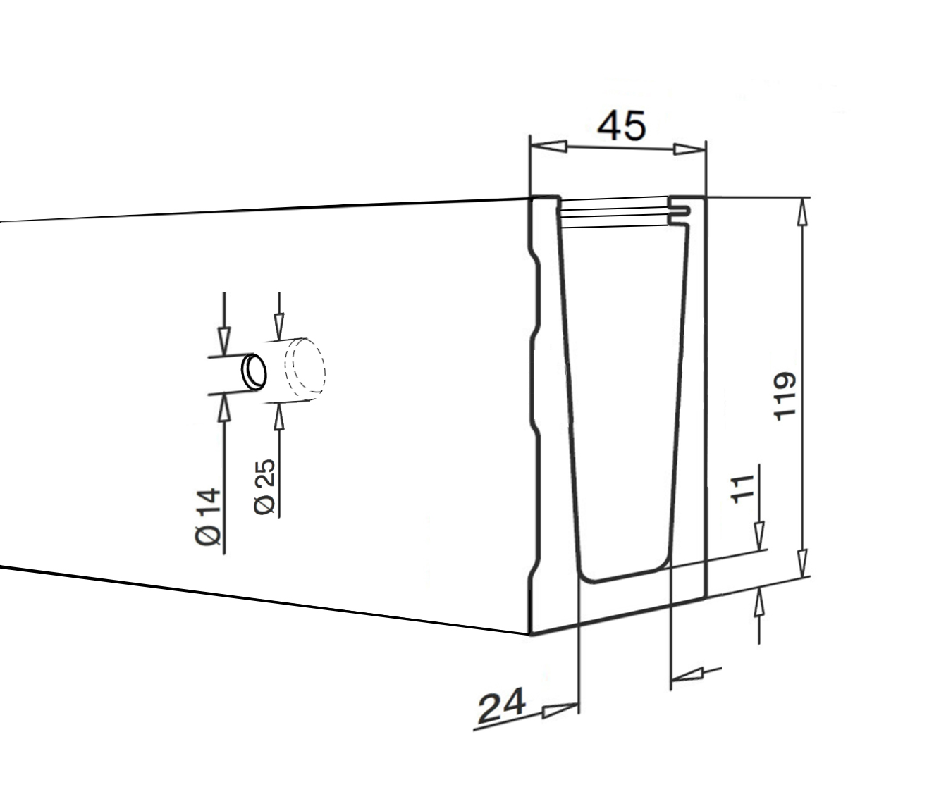 KM501 Glass Railing Wall Slim Profile L=2.5 m
